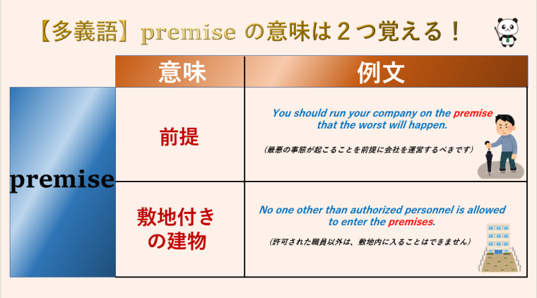 【TOEIC対策】多義語 premiseは2つの意味を覚える！ | 丸暗記英語からの脱却ブログ