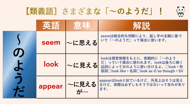 のようだ】seem / look / appearの違いは？ | 丸暗記英語からの脱却ブログ